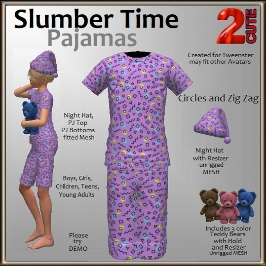 Second Life Marketplace - Slumber Time Pajamas [2cute] Circles and Zig Zag